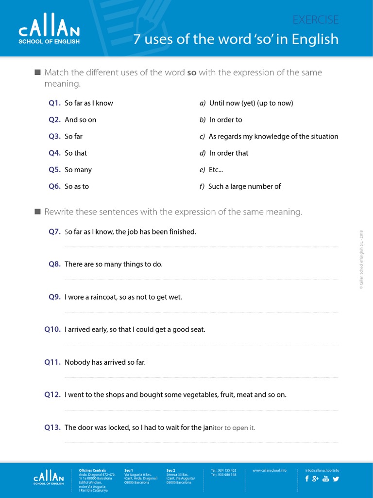 CALLAN - 7-Uses-Of-The-Word-So-In-English | PDF | Sports
