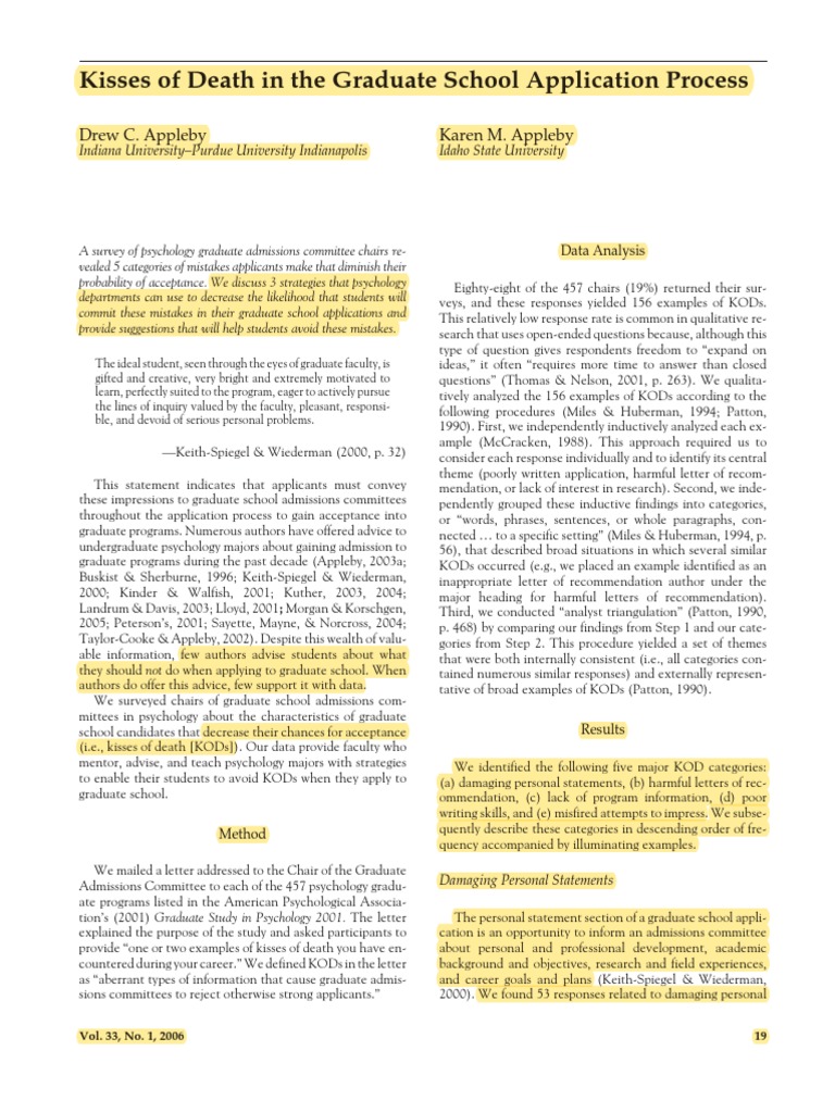 Kisses of Death in The Graduate School Application Process: Drew C ...