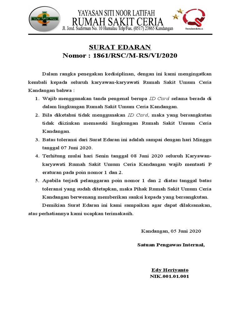 Edaran Wajib ID Card Karyawan RS Ceria | PDF