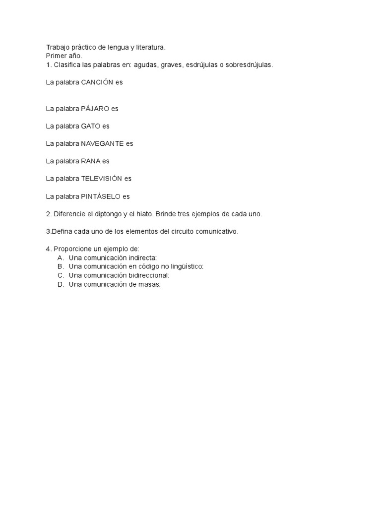 Ejercicios de Lengua y Literatura | PDF