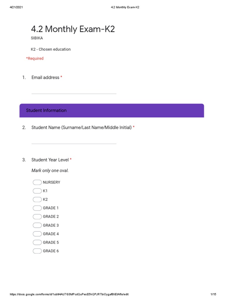 4.2 Monthly Exam-K2 SIBIKA - Google Forms | PDF