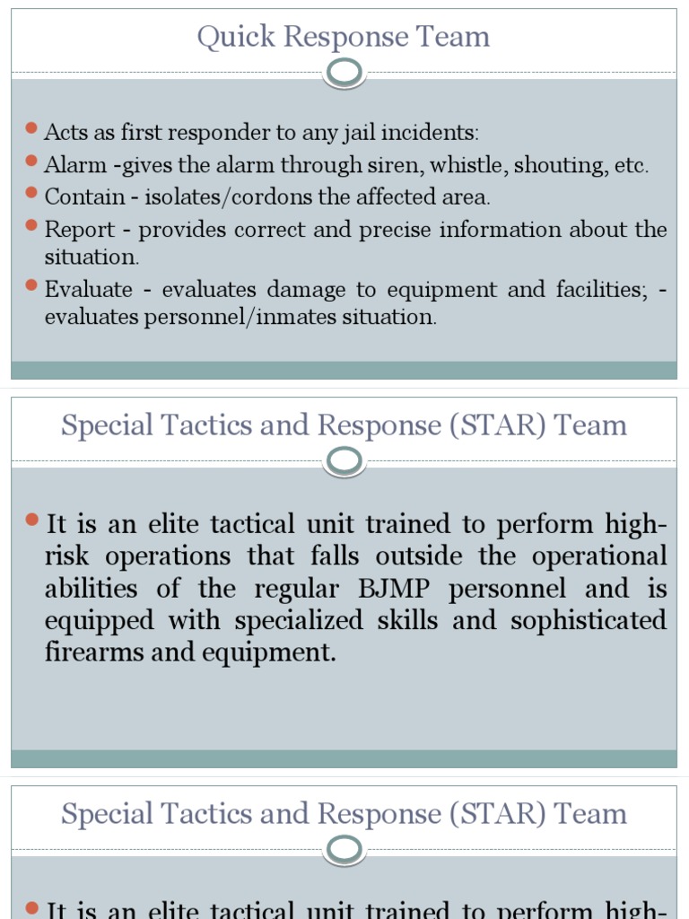 Role of STAR Team in BJMP Operations | PDF