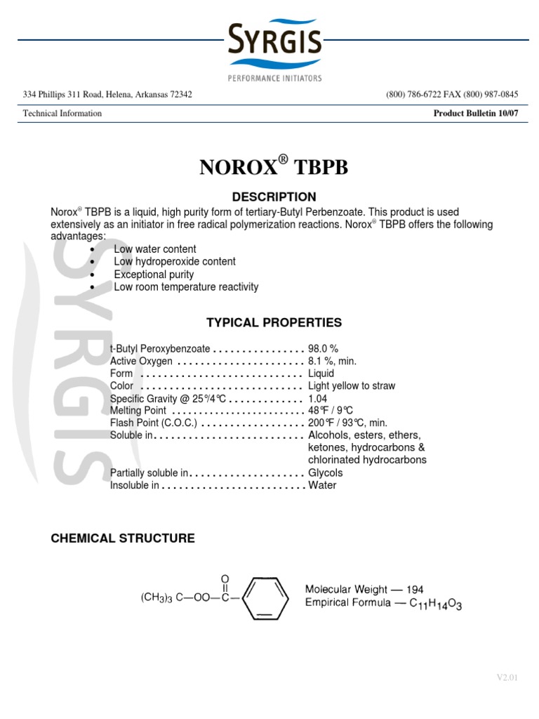 178 - Norox TBPB Data | PDF | Alkene | Polymerization