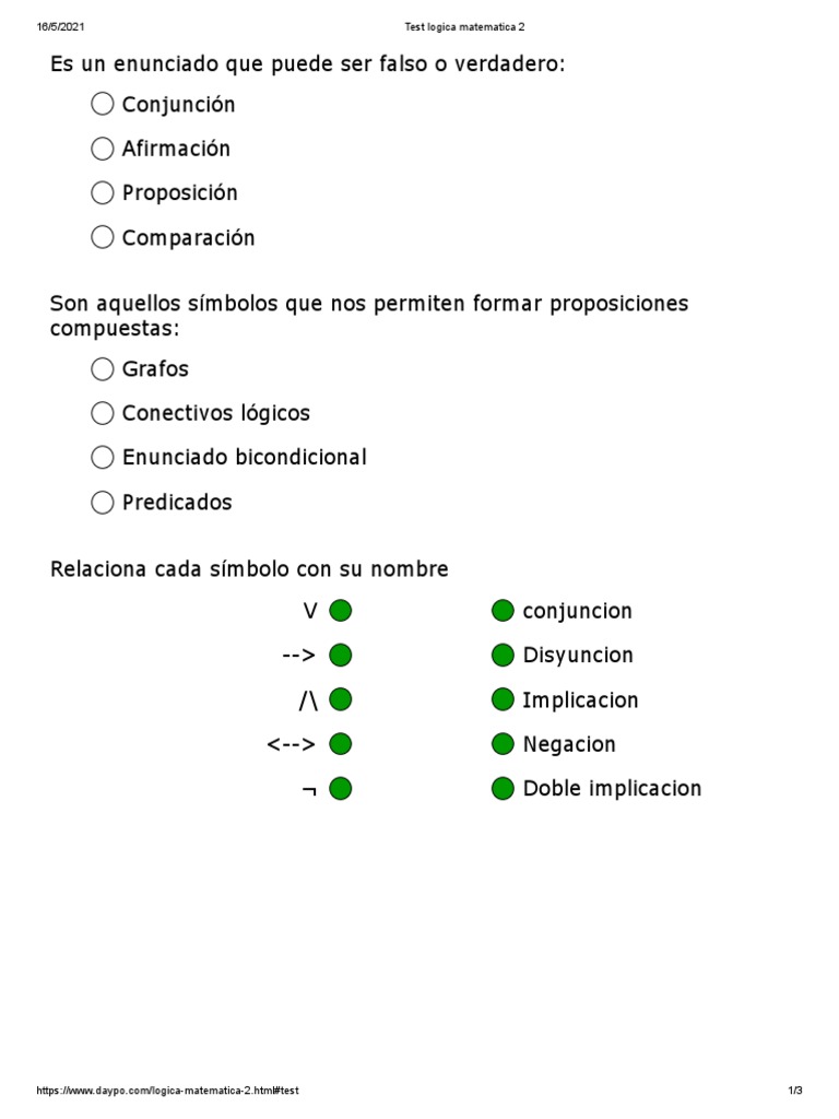 Test de Lógica Matemática 2 | PDF | Proposición | Lógica matemática