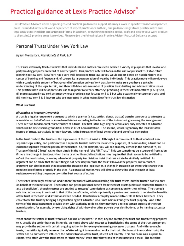 Practical Guidance at Lexis Practice Advisor: Personal Trusts Under New York Law | PDF | Trust ...
