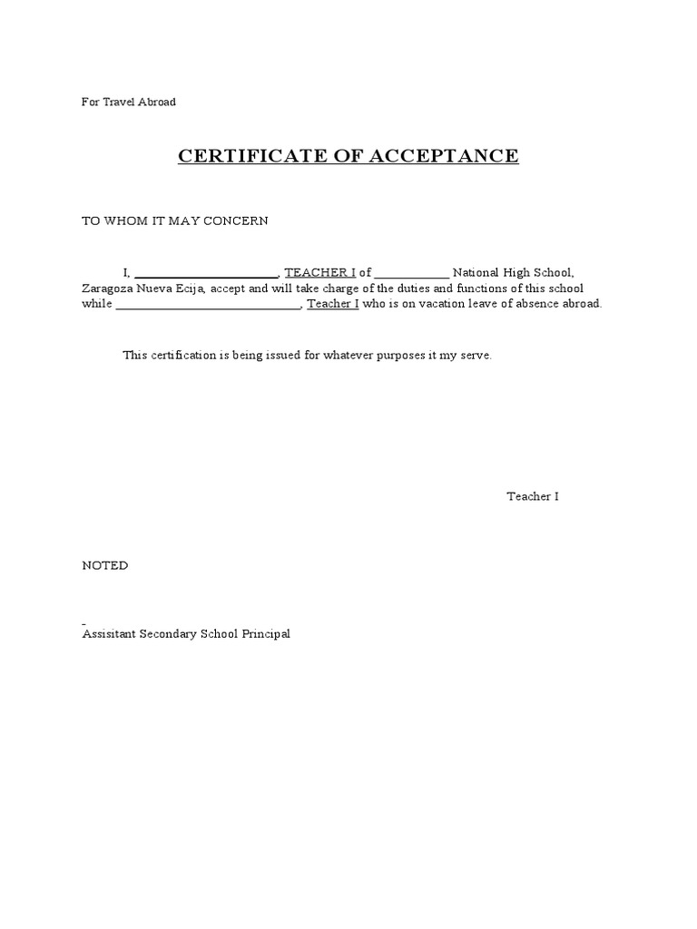 Certificate of Acceptance | PDF