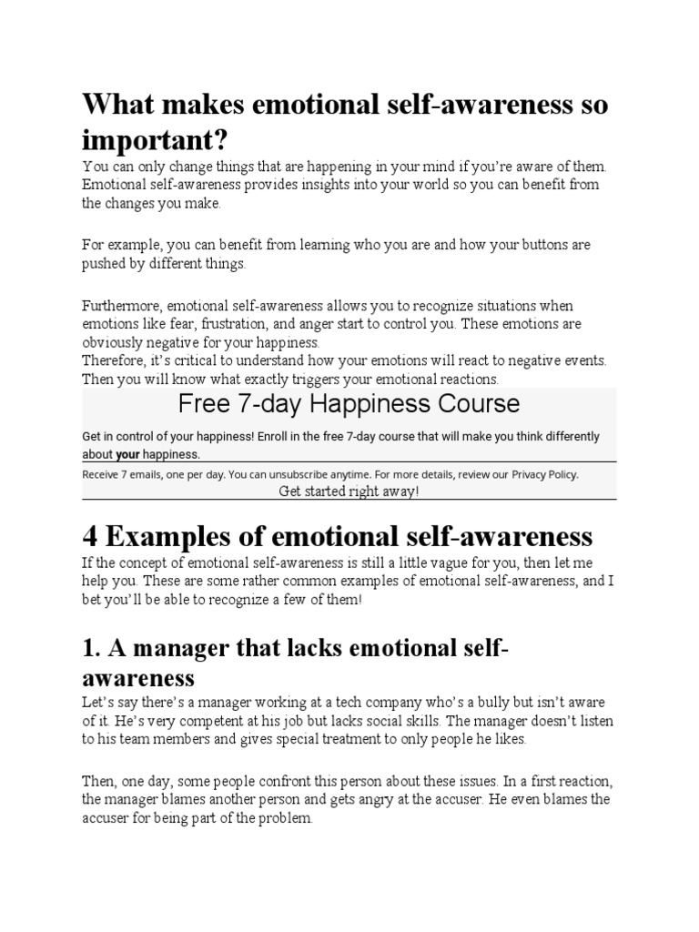 Understanding Emotional Self-Awareness | PDF | Self Awareness | Feeling