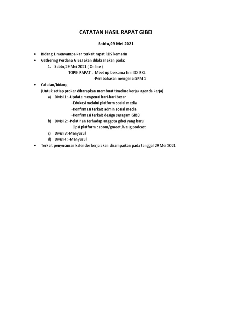 Catatan Hasil Rapat Gibei | PDF