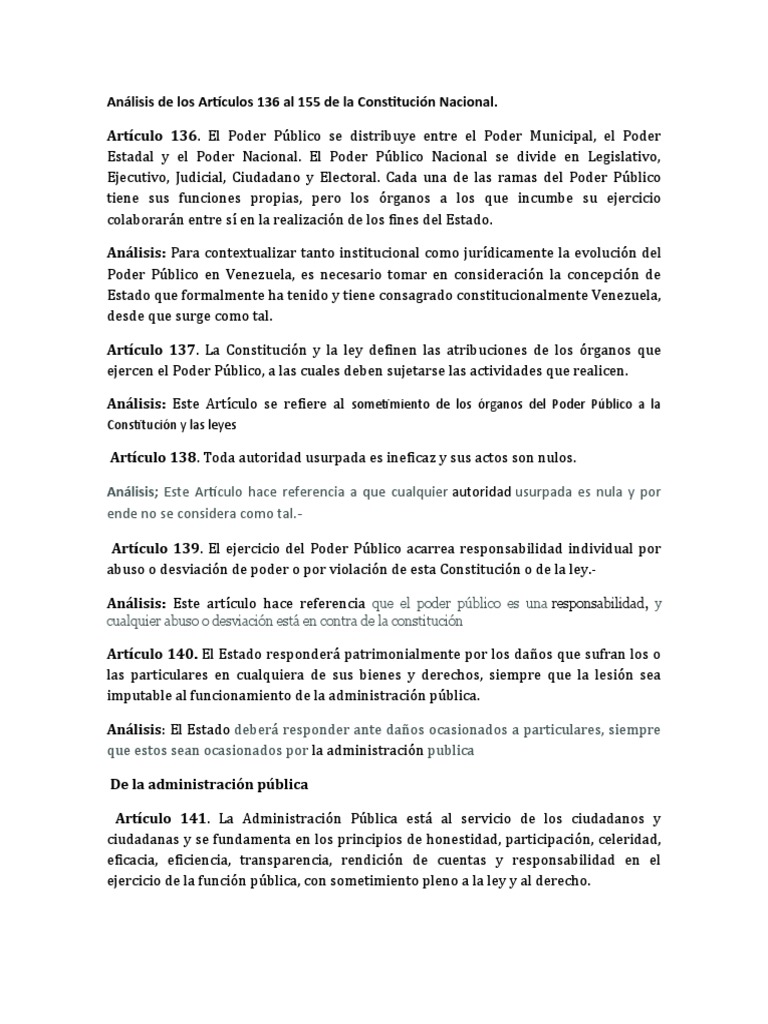 Análisis del Artículo 136 de la CRBV | PDF | Servicio Civil | Estado ...