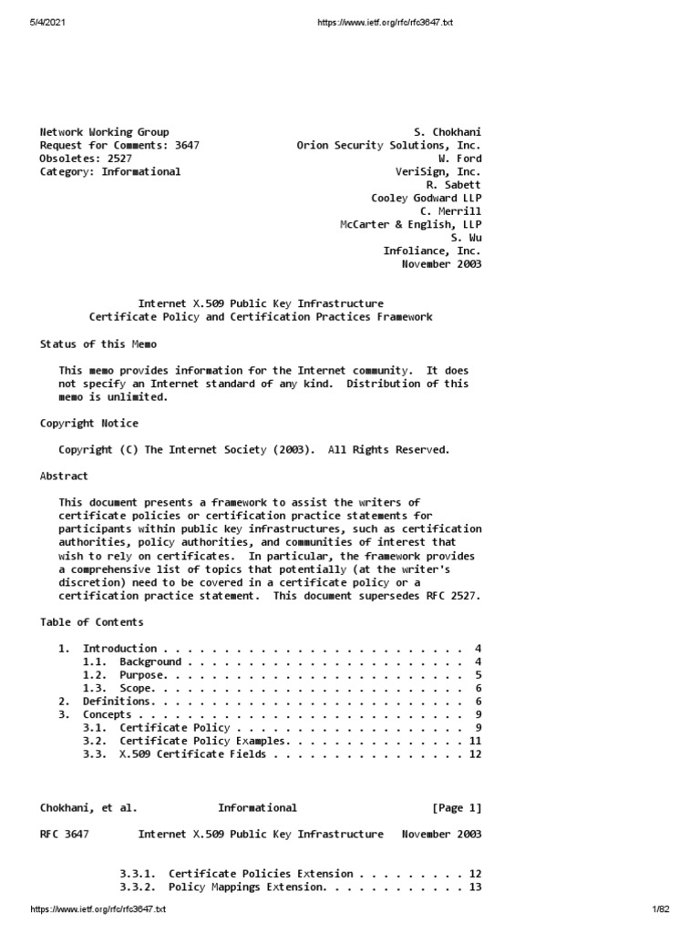RFC 3647 | PDF | Public Key Certificate | Public Key Cryptography