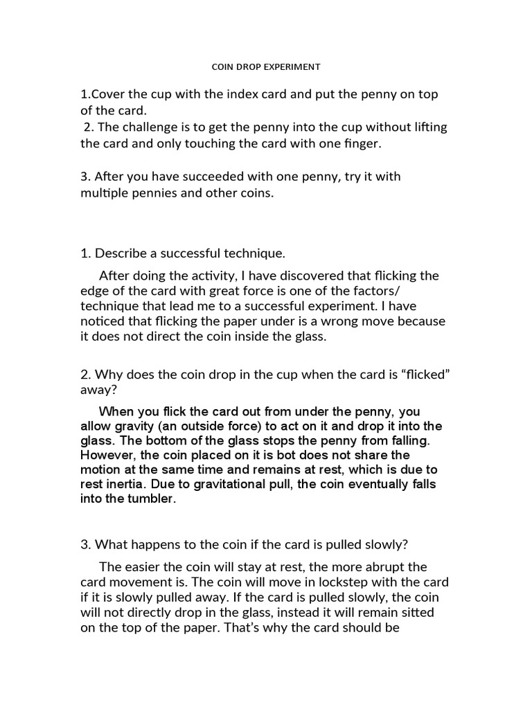 Coin Drop Experiment | PDF