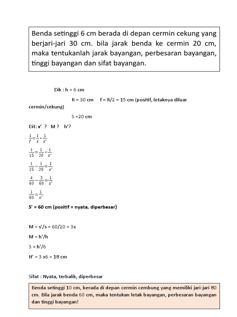 Contoh Cermin Cekung Dan Cermin Cembung | PDF