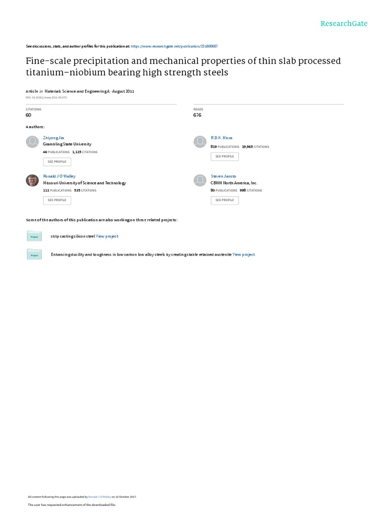 Fine-Scale Precipitation and Mechanical Properties of Thin Slab ...