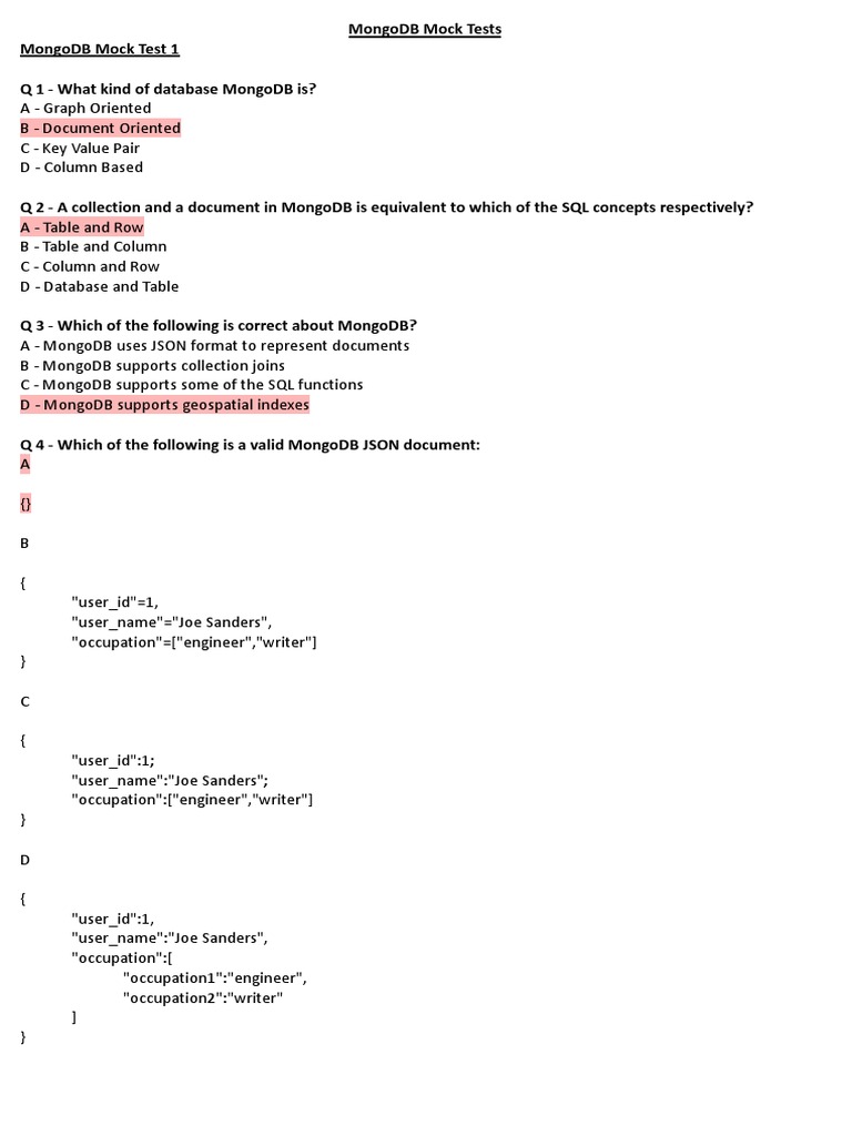 MongoDB Mock Tests | PDF | Mongo Db | Table (Database)