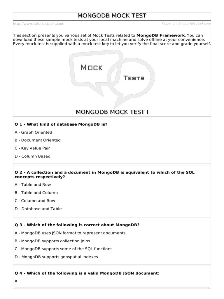 Mongodb Mock Test | PDF | Mongo Db | Table (Database)