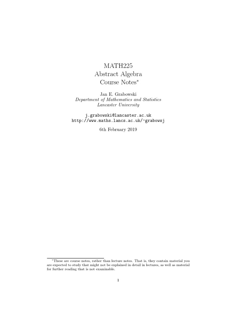 MATH225 Abstract Algebra Notes Part I | PDF | Group (Mathematics ...