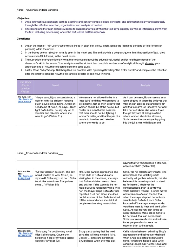 Analyzing Gender and Race in The Color Purple | PDF