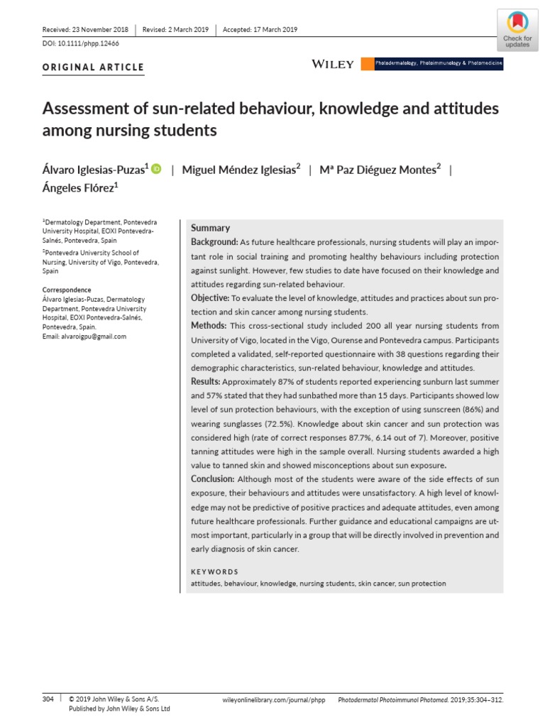 Assessment of Sun-Related Behaviour, Knowledge and Attitudes Among ...