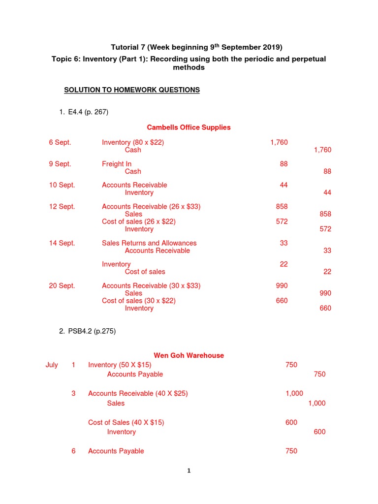 Week 7 Tutorial Solutions | PDF | Inventory | Banks Week 7 Tutorial Solutions | PDF | Inventory | Banks