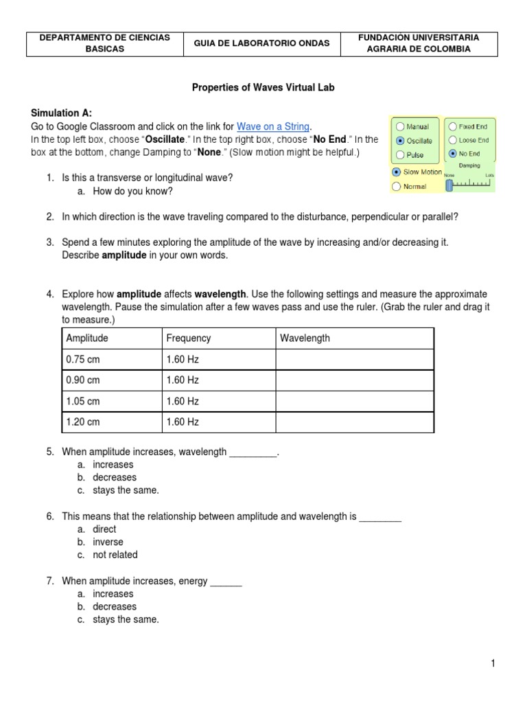 Properties of Waves Virtual Lab | PDF | Waves | Wavelength
