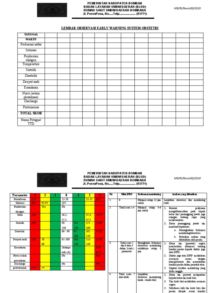 MR03a.1. RI. LEMBAR OBSERVASI EWS OBSTETRI | PDF