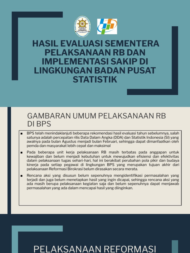 Hasil Evaluasi Sementara Pelaksanaan RB Dan Implementasi SAKIP BPS | PDF