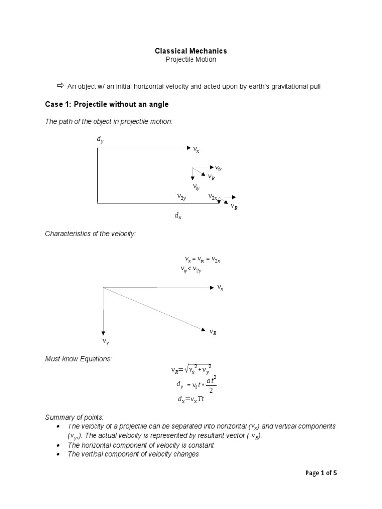 Derivation of Projectile Equations | PDF | Projectiles | Velocity