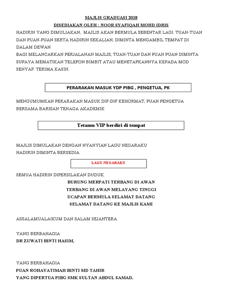 Teks Pengacara Majlis Graduasi 2018 | PDF