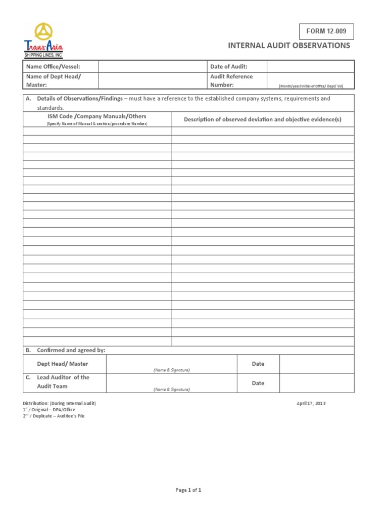 12-009 Internal Audit Observations | PDF