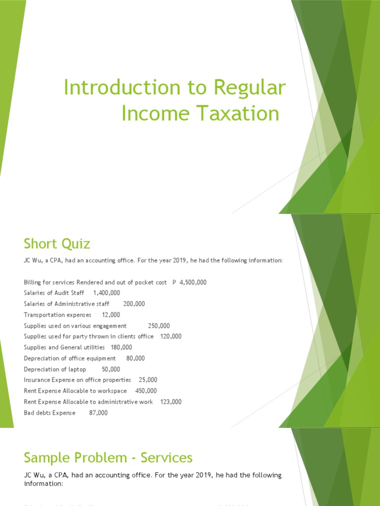 Regular Income Taxation Overview | PDF | Tax Deduction | Gross Income