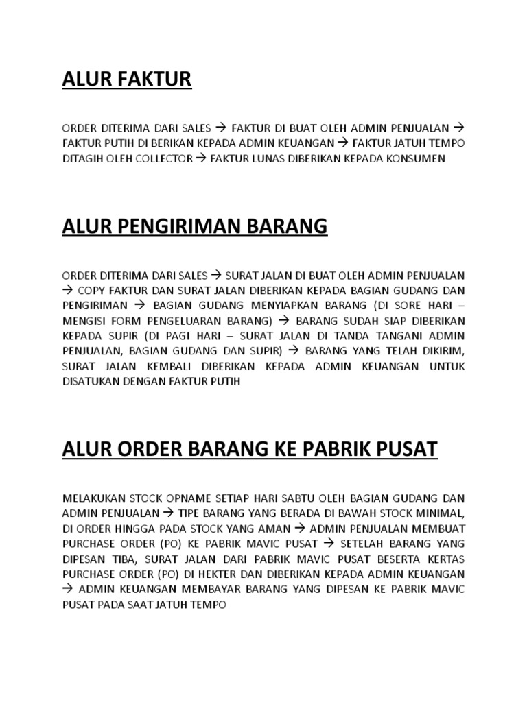 Alur Faktur, Pengiriman Barang Dan Order Ke Pusat | PDF