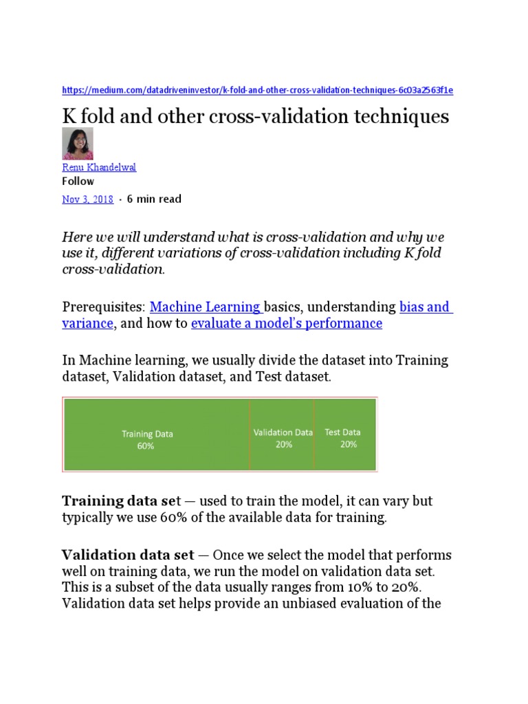 K Fold And Other Cross Validation Techniques Pdf Cross Validation Statistics Mean