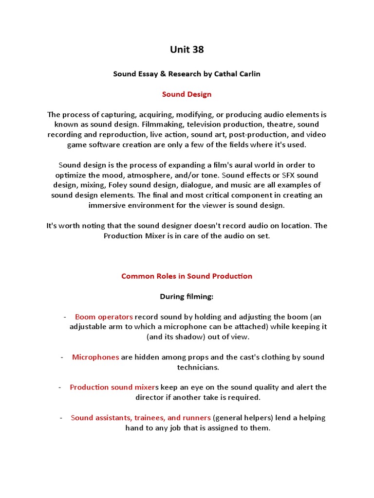 Unit 38: Sound Essay & Research by Cathal Carlin | PDF | Microphone ...