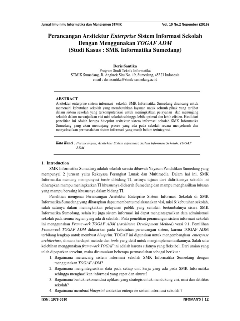 Perancangan Arsitektur Enterprise Sistem Informasi Sekolah Dengan Menggunakan TOGAF ADM (Studi ...