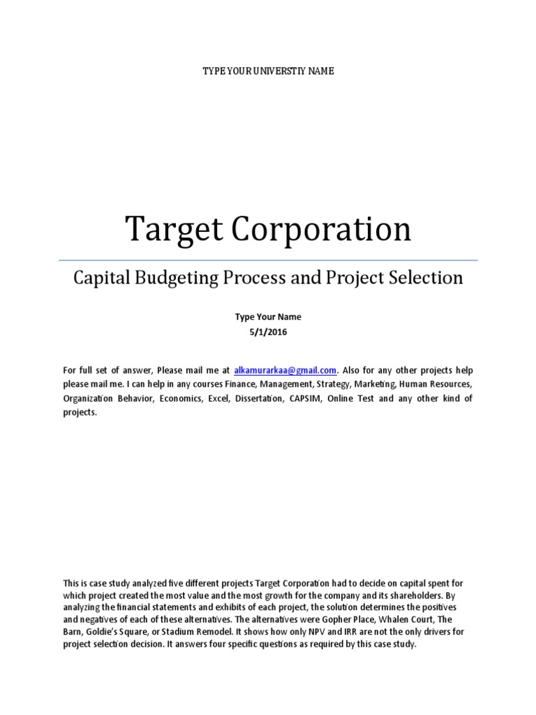 Case Solution of Target Corporation Capital Budgeting Harvard ...