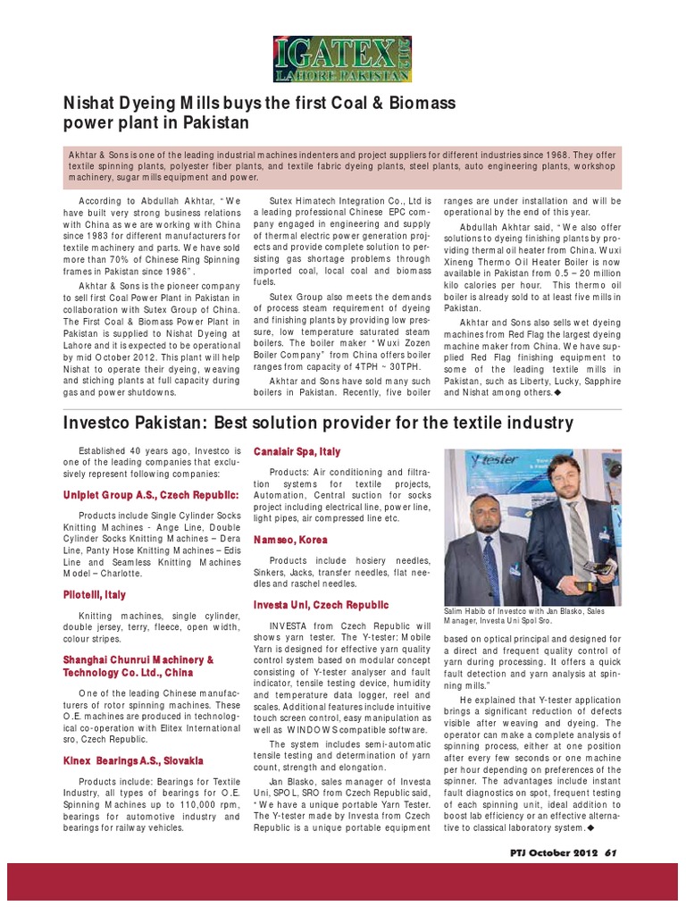 Pakistan's Textile Machinery & Power Solutions | PDF | Spinning ...