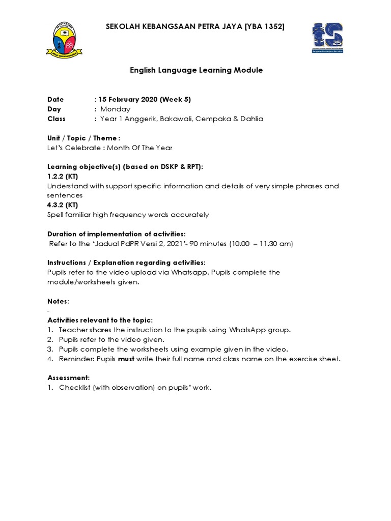 English Module Year 1 Week 4 2021 | PDF | Linguistics | Learning