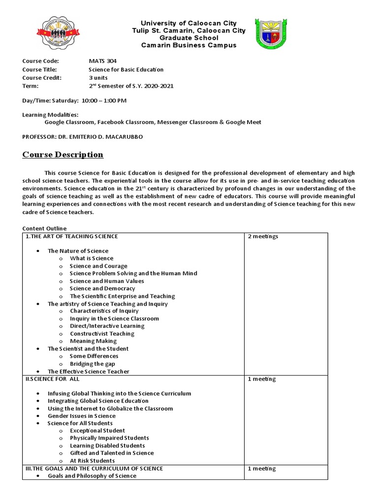 Course Description: University of Caloocan City Tulip St. Camarin ...