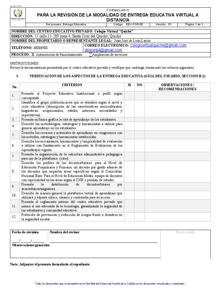 Formulario para revisión modalidad educativa virtual | PDF | Evaluación ...