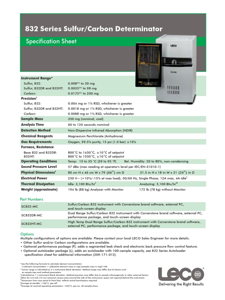 832 Series Sulfur/Carbon Determinator: Specification Sheet | PDF ...