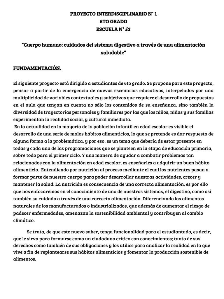 PROYECTO #1 6to 2021 | PDF | Alimentos | Nutrición