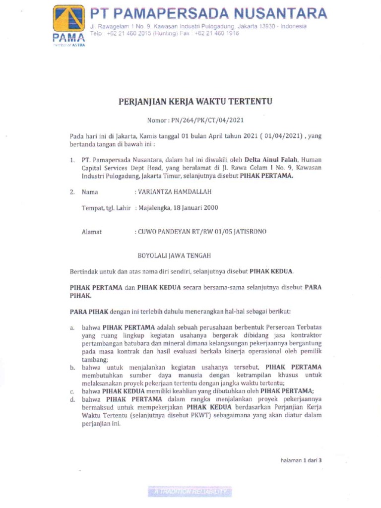 Dokumen PKWT Materai | PDF