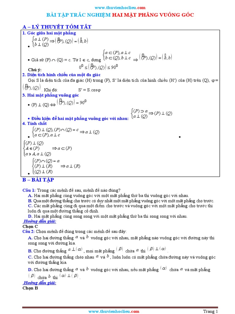 120 Cau Trac Nghiem HAI MAT PHANG VUONG GOC | PDF