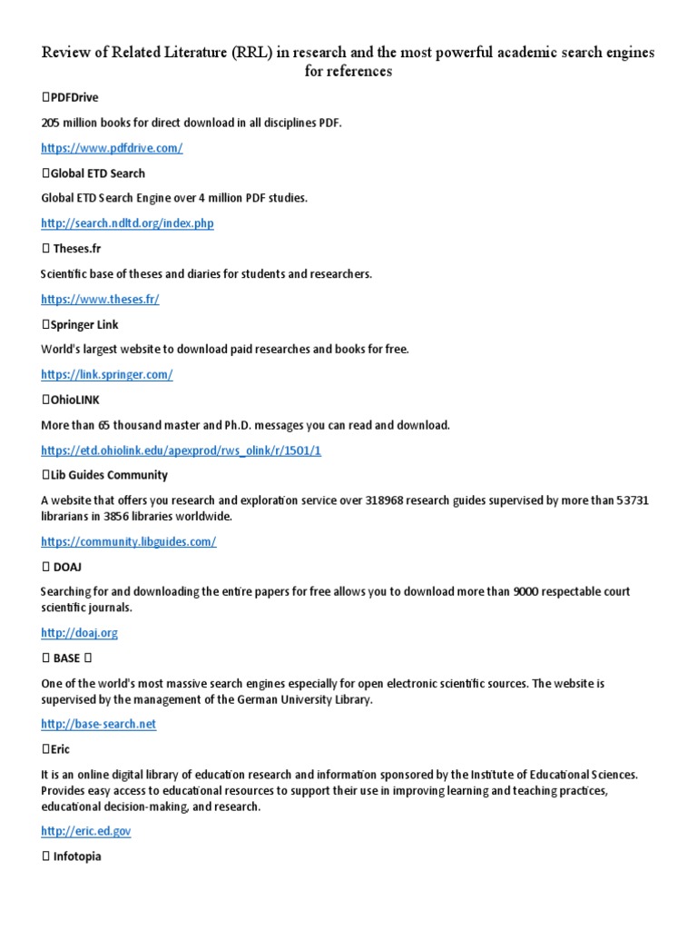 RRL Academic Search Engines | PDF | Academic Journal | Libraries