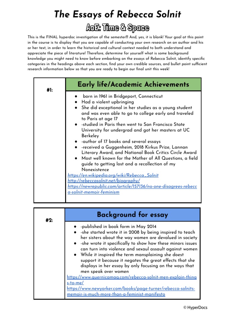 Rebecca Solnit Hyperdoc Intro | PDF | Rape | Violence