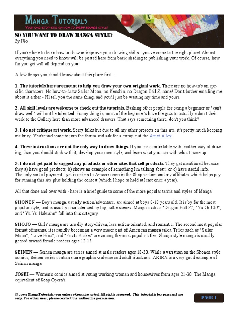 001 Introduction So You Want To Draw Manga Style | PDF | Shōnen Manga ...