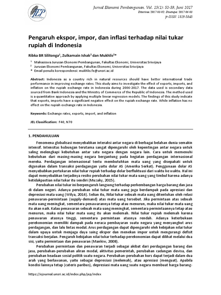 Pengaruh Ekspor, Impor, Dan Inflasi Terhadap Nilai Tukar Rupiah Di Indonesia | PDF