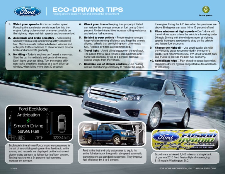 Eco Driving Tips From Ford Pdf Fuel Economy In Automobiles