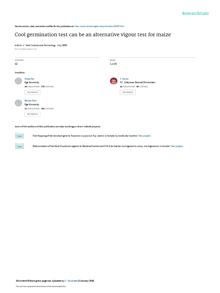 Cool Germination Test Can Be An Alternative Vigour Test For Maize | PDF ...