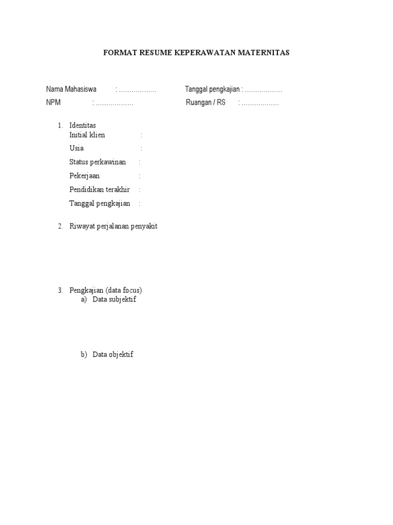 Format Resume Keperawatan Maternitas | PDF